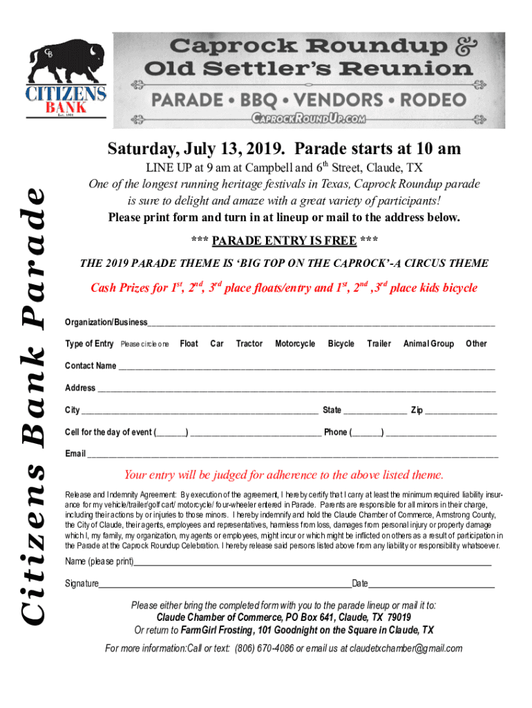 Fillable Online Citizens Bank Parade Fax Email Print - pdfFiller