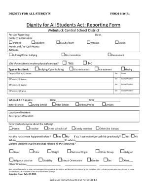 Fillable Online Dignity for All Students Act: Reporting Form Fax Email ...