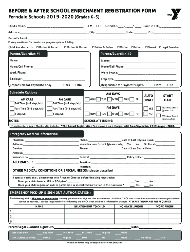 Fillable Online BEFORE & AFTER SCHOOL ENRICHMENT REGISTRATION FORM Fax ...