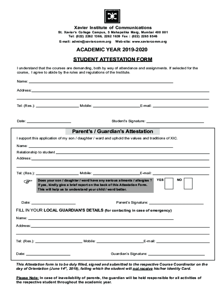 Fillable Online Student Attestation Form 2019 - 2020 Fax Email Print ...