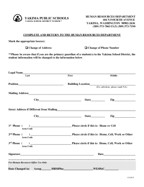 Fillable Online YSD Address/Phone Number Change Form Fax Email Print ...