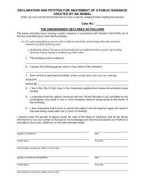 Fillable Online DECLARATION AND PETITION FOR ABATEMENT OF A PUBLIC ...
