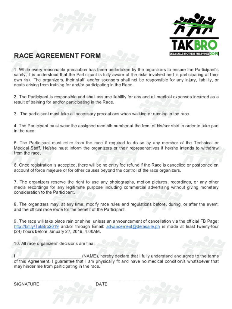 Fillable Online RACE AGREEMENT FORM - De La Salle University Fax Email ...