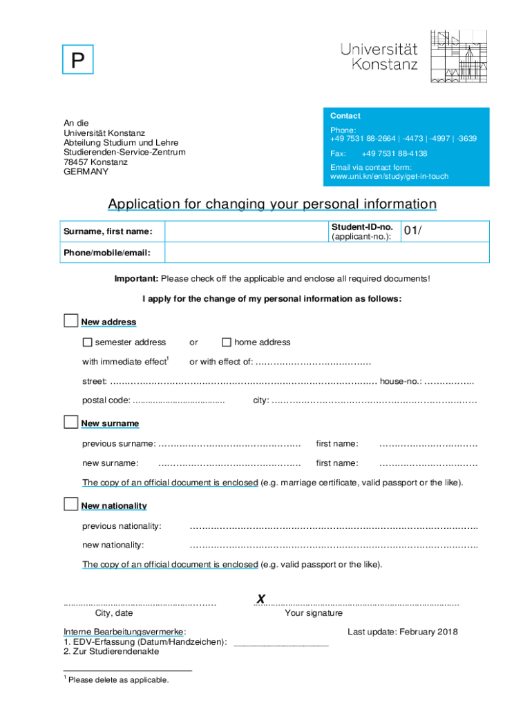 Fillable Online application for changing your personal information ...