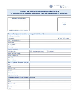 Fillable Online Incoming EXCHANGE Student Application Form (1/3) - Uni Ulm Fax Email Print ...