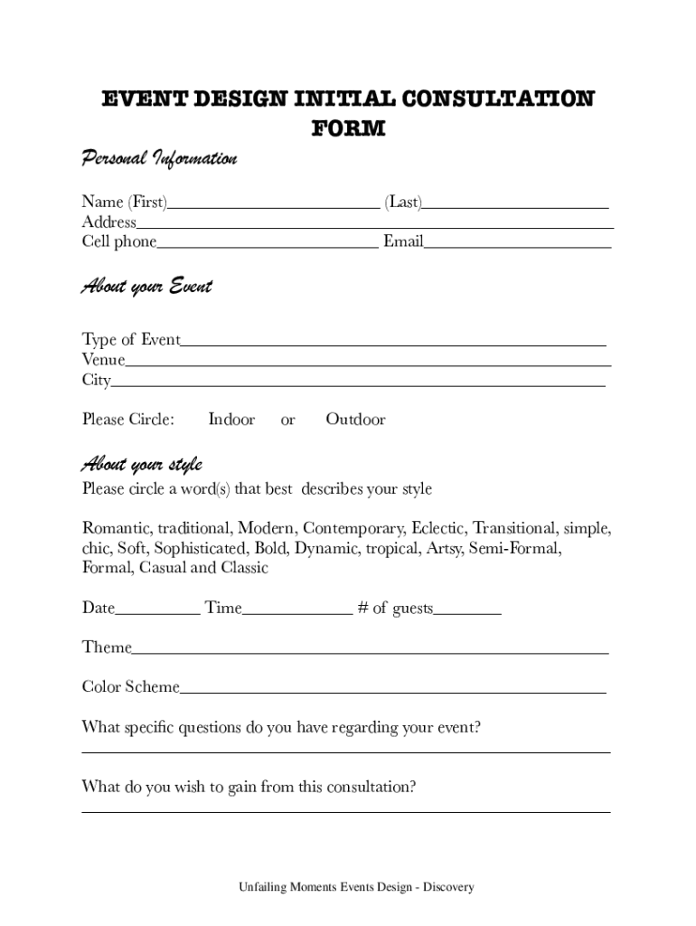 Fillable Online Event Design Consultation Form Fax Email Print - pdfFiller