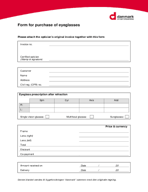 Fillable Online Form for purchase of eyeglasses Fax Email Print - pdfFiller