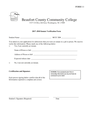 Fillable Online 20172018 Inmate Verification Form Fax Email Print ...