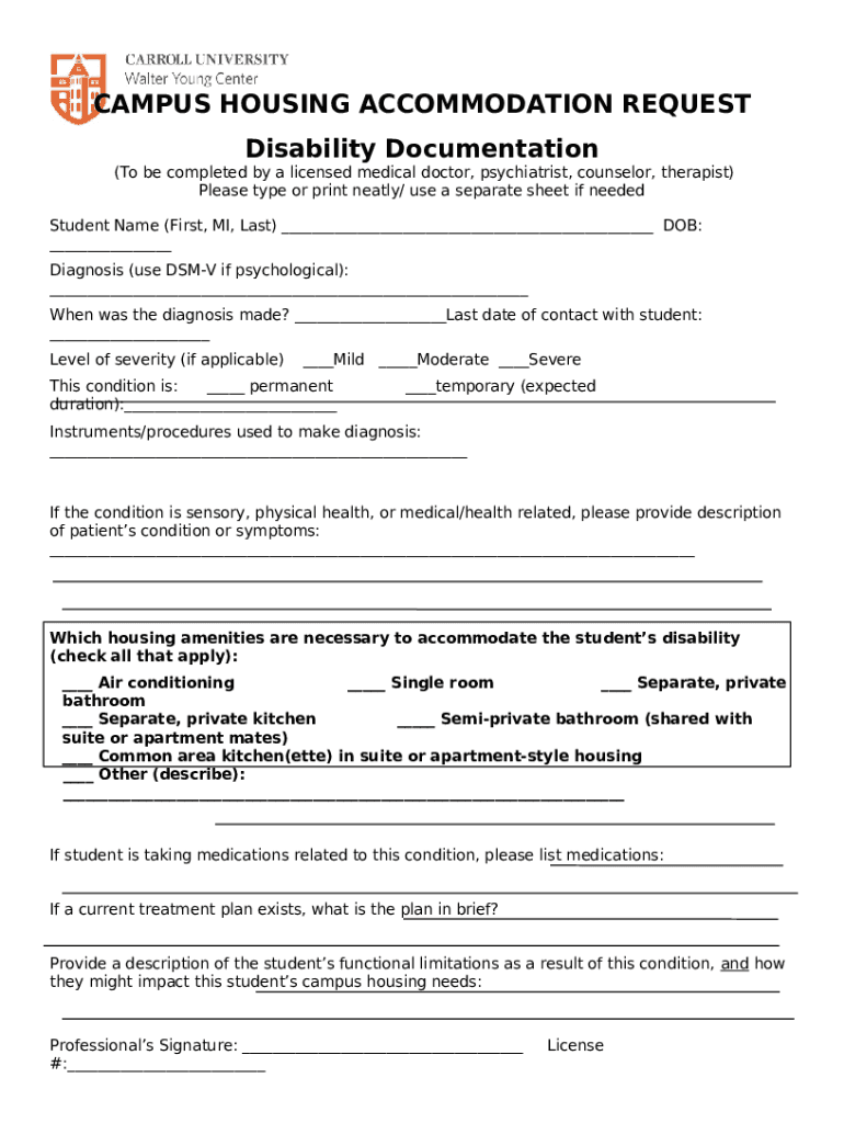 Disability Documentation for Housing Accommodations Doc Template ...
