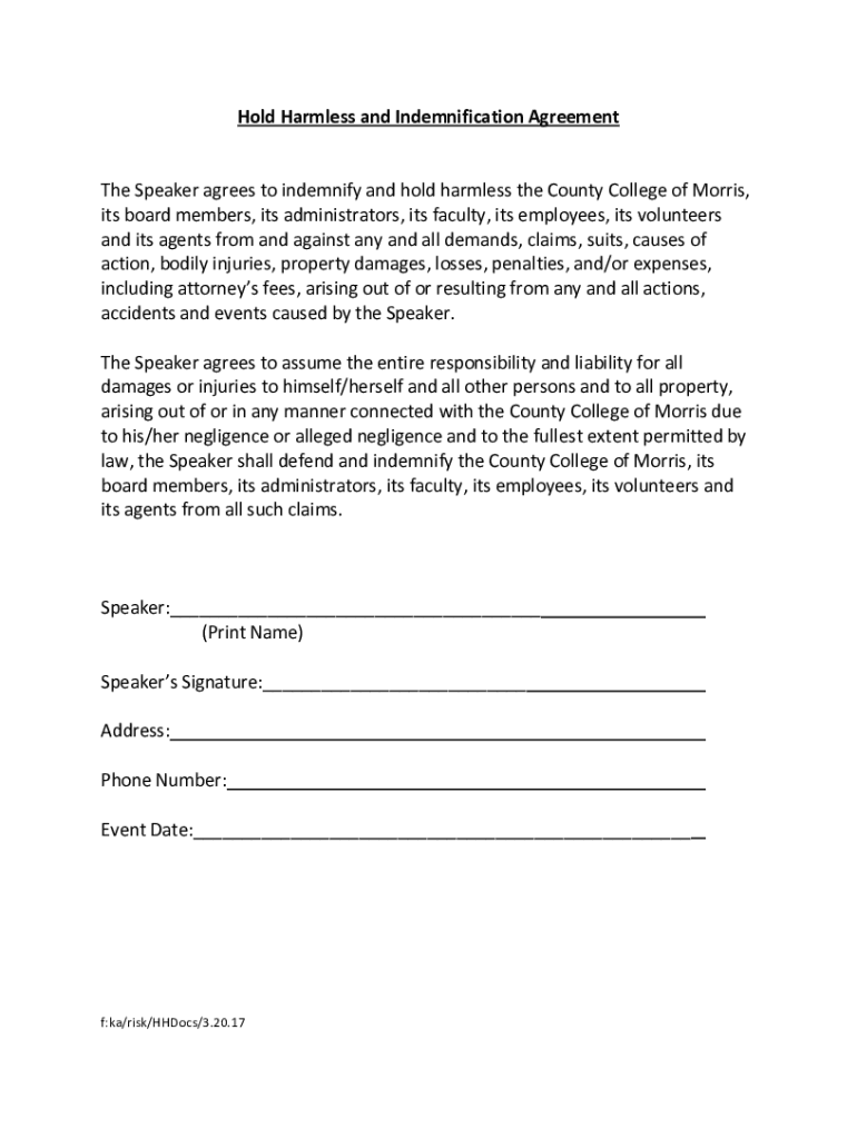 Fillable Online Hold Harmless and Indemnification Sample Clauses Fax ...