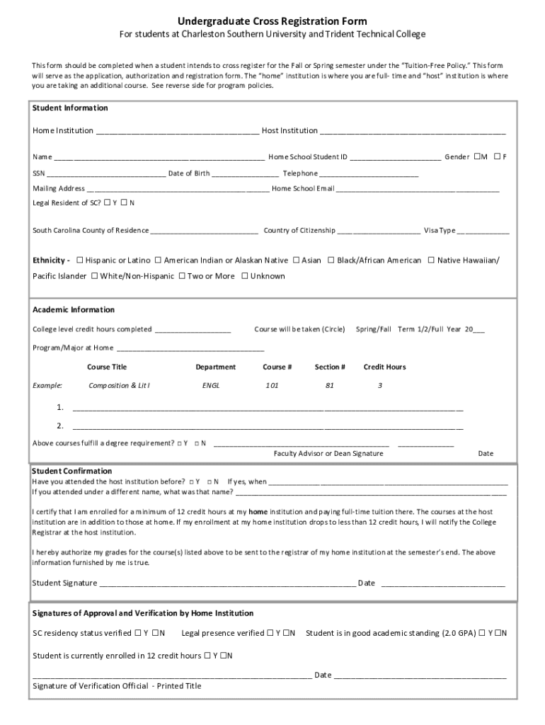 Fillable Online Undergraduate Cross Registration Form For students at ...
