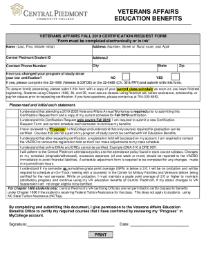 Fillable Online Certification Request for VA Education Benefits Form Fax Email Print - pdfFiller