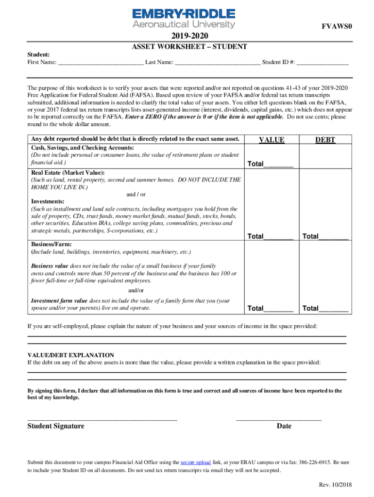 Fillable Online PDF Asset Information Worksheet Student Name: Student ...