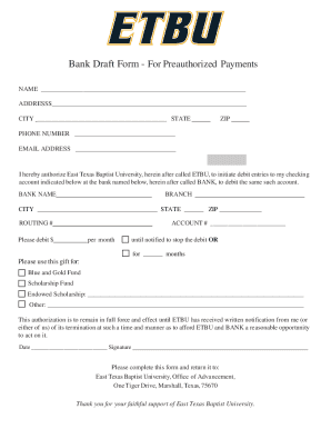 Fillable Online Bank Draft Form - For Preauthorized Payments Fax Email ...