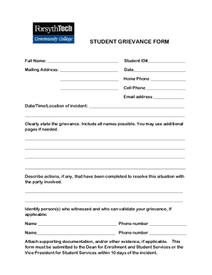 Fillable Online Student Grievance Form - Forsyth Tech Fax Email Print ...