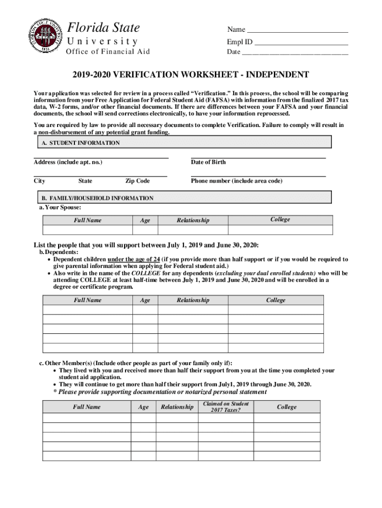 Fillable Online financialaid fsu Verification - Florida State ...