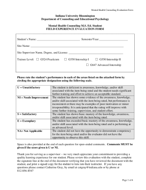 Fillable Online education indiana Mental Health Counseling Evaluation ...