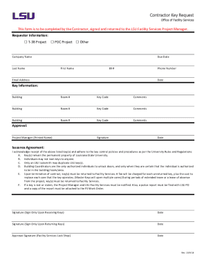 Fillable Online LSU Facility Services Contractor Key Request Form. LSU ...