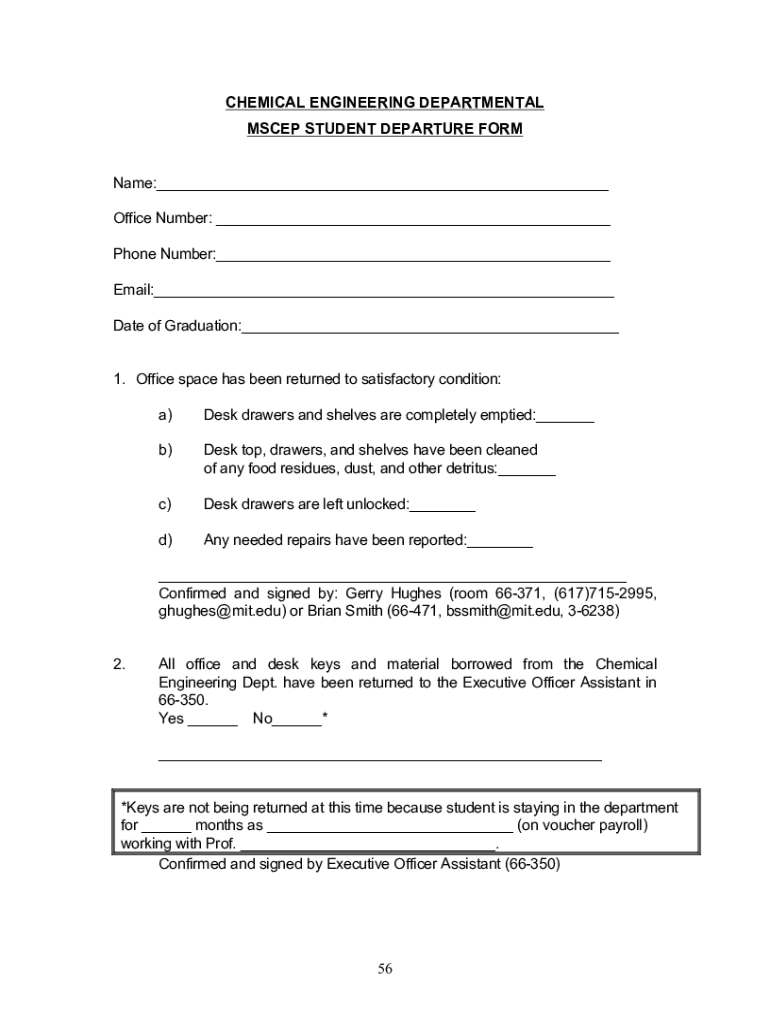 Fillable Online CHEMICAL ENGINEERING DEPARTMENTAL MSCEP STUDENT ...