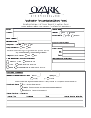 Fillable Online OCC Application for Admission - Short Form Fax Email ...