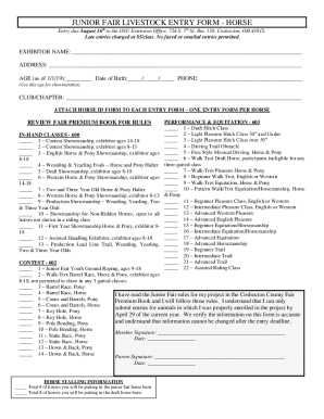 Fillable Online coshocton osu JUNIOR FAIR LIVESTOCK ENTRY FORM - SWINE ...