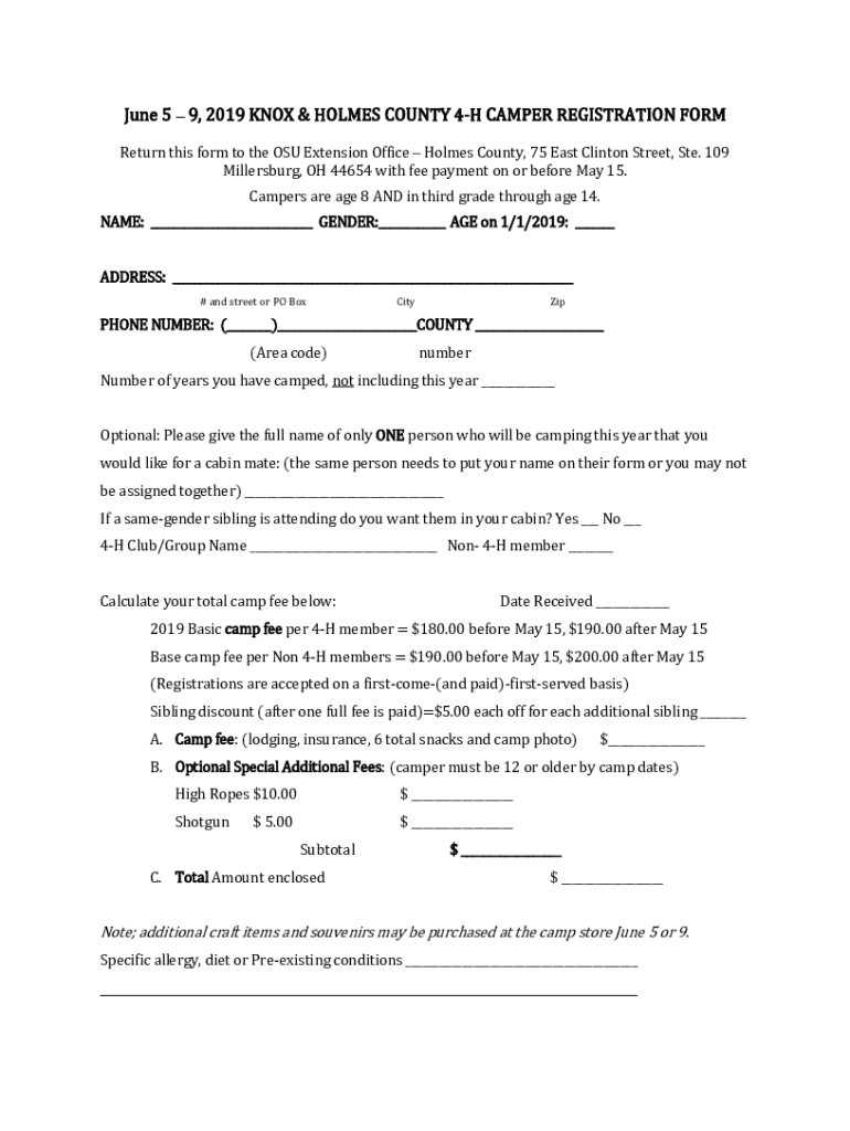 Fillable Online holmes osu Camp OhioKnox County 4-H - Ohio State University Fax Email Print ...