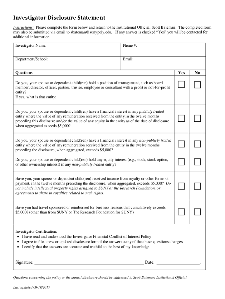 Fillable Online COI Annual Disclosure Form Fax Email Print - pdfFiller