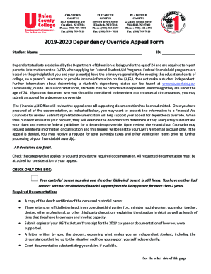 Fillable Online 2019-2020 Dependency Override Appeal Form Fax Email ...