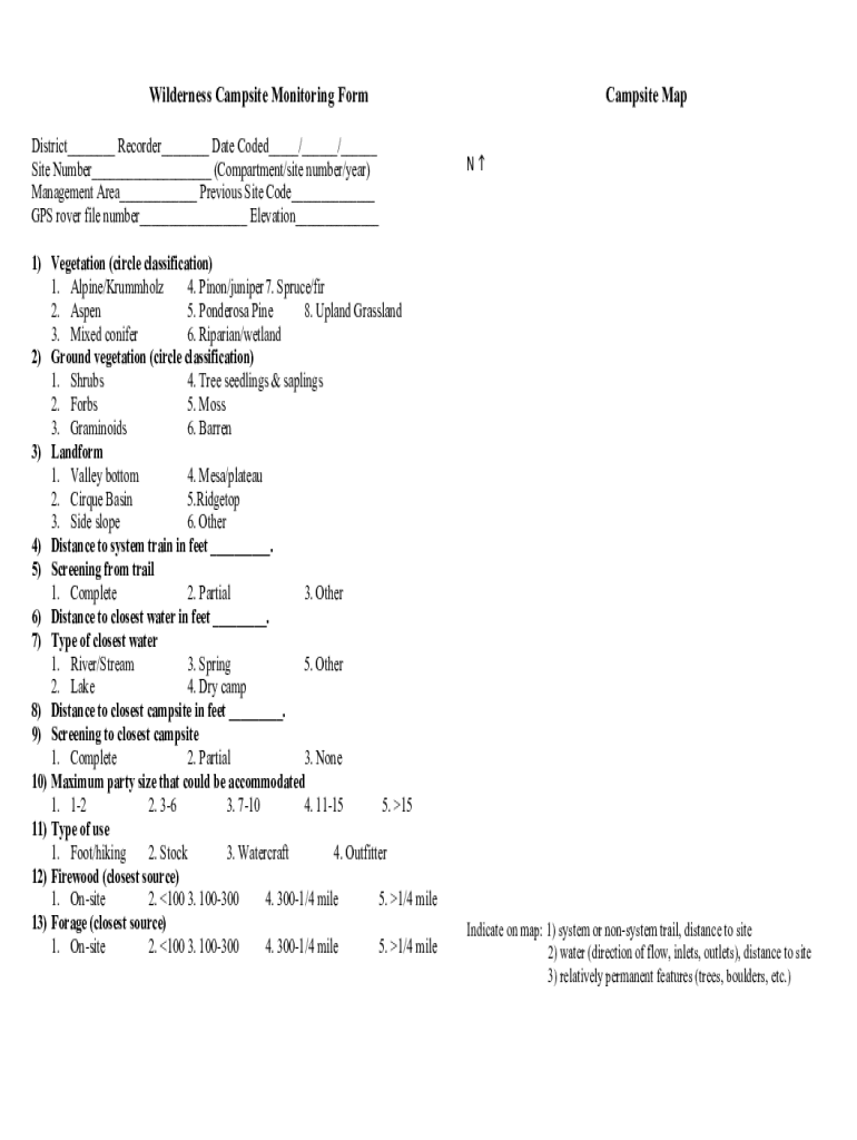 Fillable Online winapps umt Wilderness Campsite Monitoring Form ...