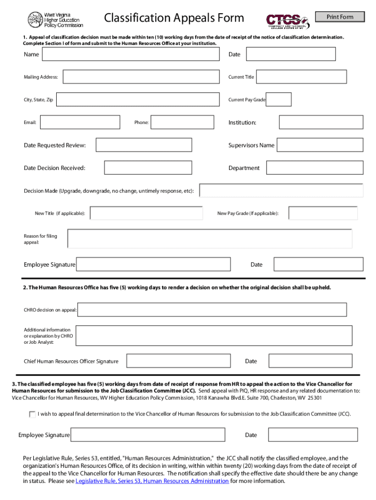 Fillable Online CLASSIFICATION APPEAL - DCPASAppellate Rules ...