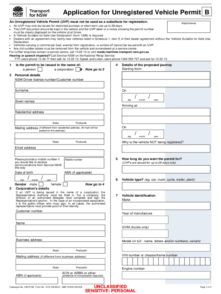 Fillable Online Application For Unregistered Vehicle Permit B - Fill ...