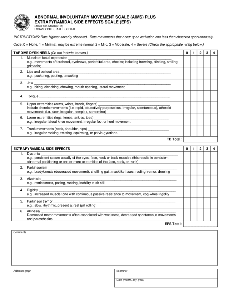 Aims Form For Tardive Dyskinesia - Fill Online, Printable, Fillable, Blank | pdfFiller