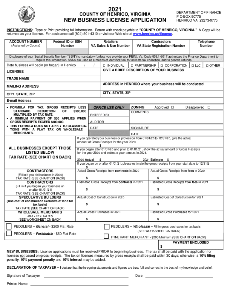 Fillable Online "key":"henrico business license renewal application ...