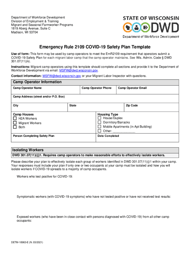 Fillable Online dwd wisconsin DETM-18963-E, Emergency Rule 2109 COVID ...
