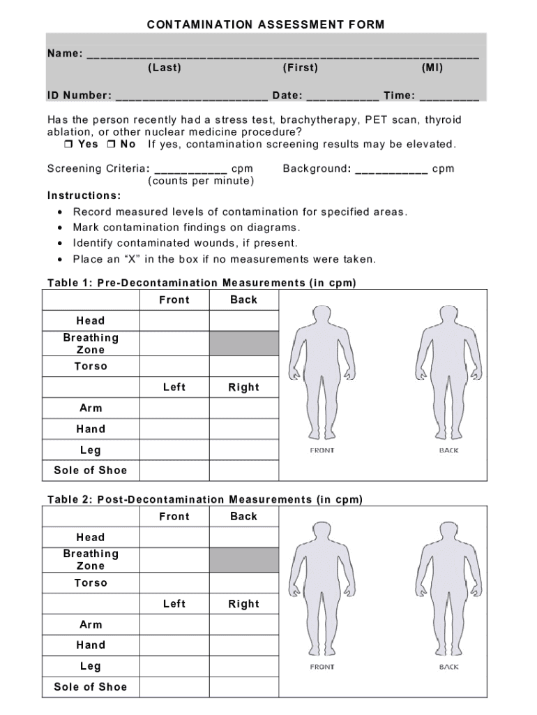 Fillable Online CONTAMINATION ASSESSMENT FORM - remm.nlm.gov Fax Email ...