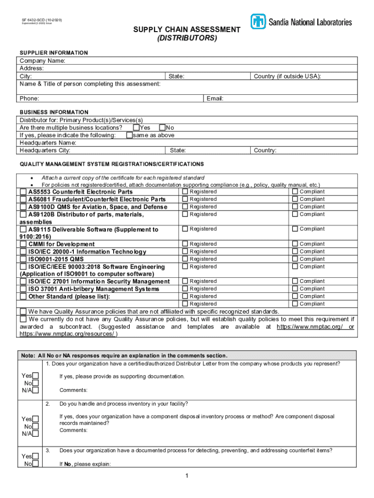 Fillable Online Supply Chain Assessment (Distributors) Fax Email Print ...