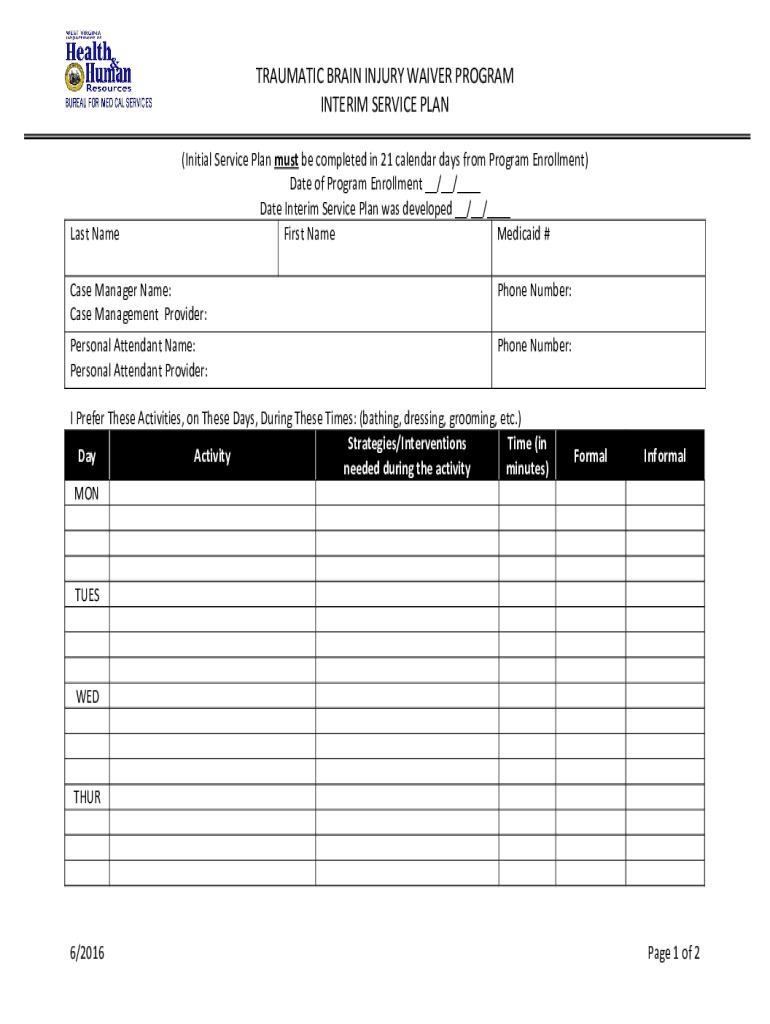 Fillable Online dhhr wv Initial Service Plan - New York State Department of Health Fax Email ...