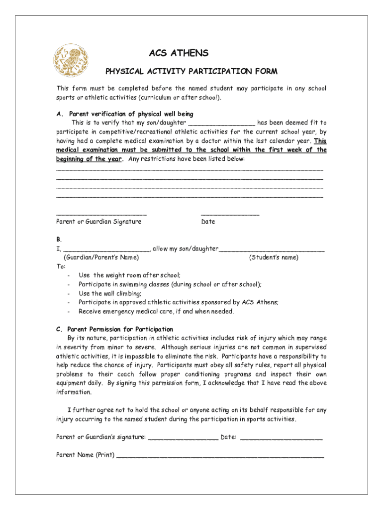 Fillable Online Athletic Forms / Athlete Eligibility Forms - Athens ...