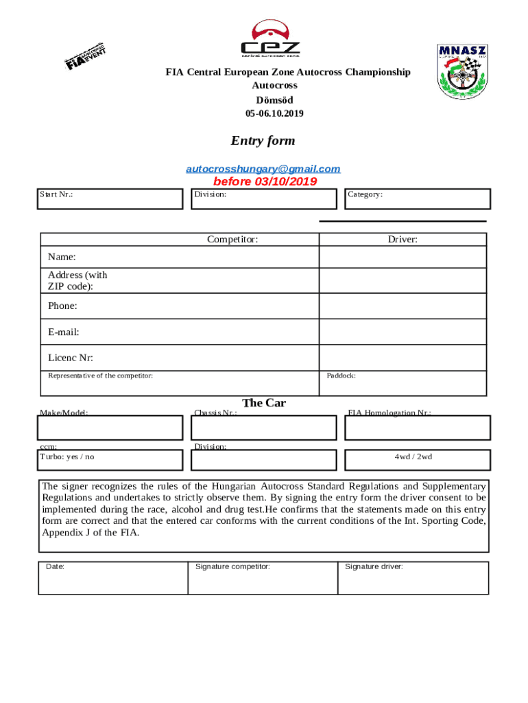 FIA Central European Zone Autocross Championship Doc Template | pdfFiller