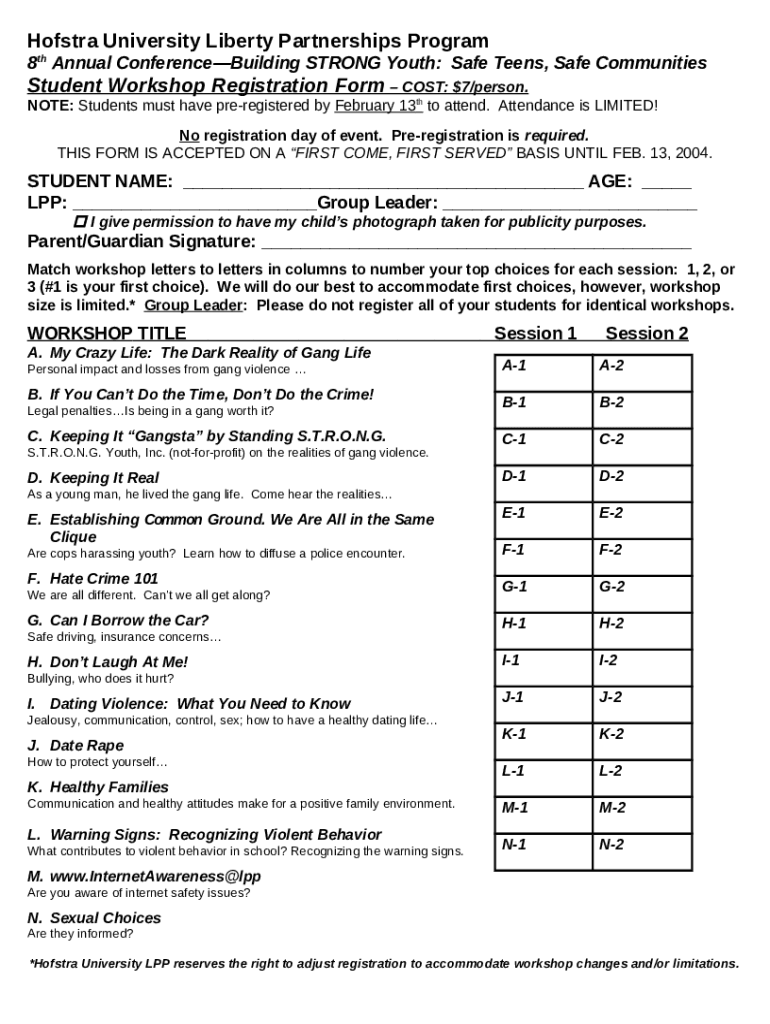 Hofstra University Liberty Partnerships Program Doc Template | pdfFiller