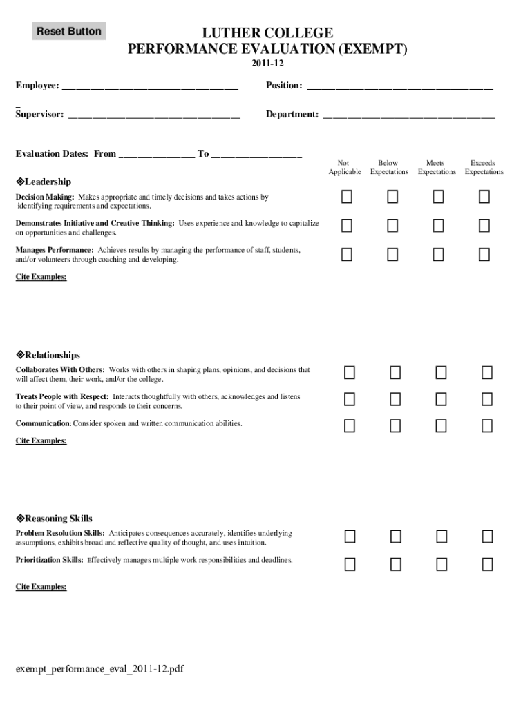 Fillable Online PERFORMANCE EVALUATION (EXEMPT) Fax Email Print - pdfFiller