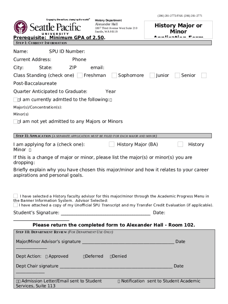 History Major or Minor - spu.edu Doc TemplatepdfFiller Doc Template | pdfFiller