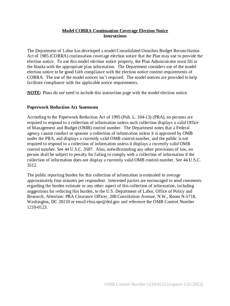 Model COBRA Continuation Coverage Election NoticeModel COBRA ...