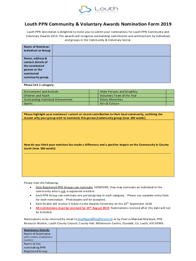 Fillable Online Pictured at the launch of the Louth PPN awards were ...