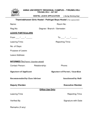 Fillable Online auttvl ac Working Day Leave Form Fax Email Print ...