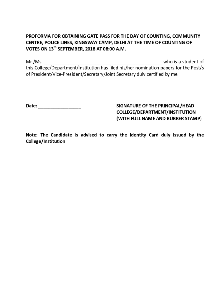 Fillable Online Proforma to candidates for obtaining gate pass for ...
