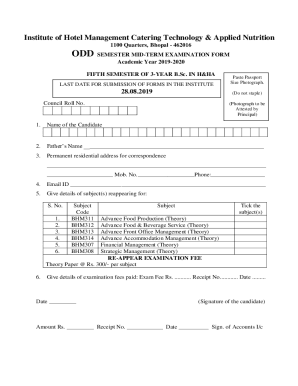 Fillable Online Institute of Hotel Management Catering ... - IHM Bhopal ...
