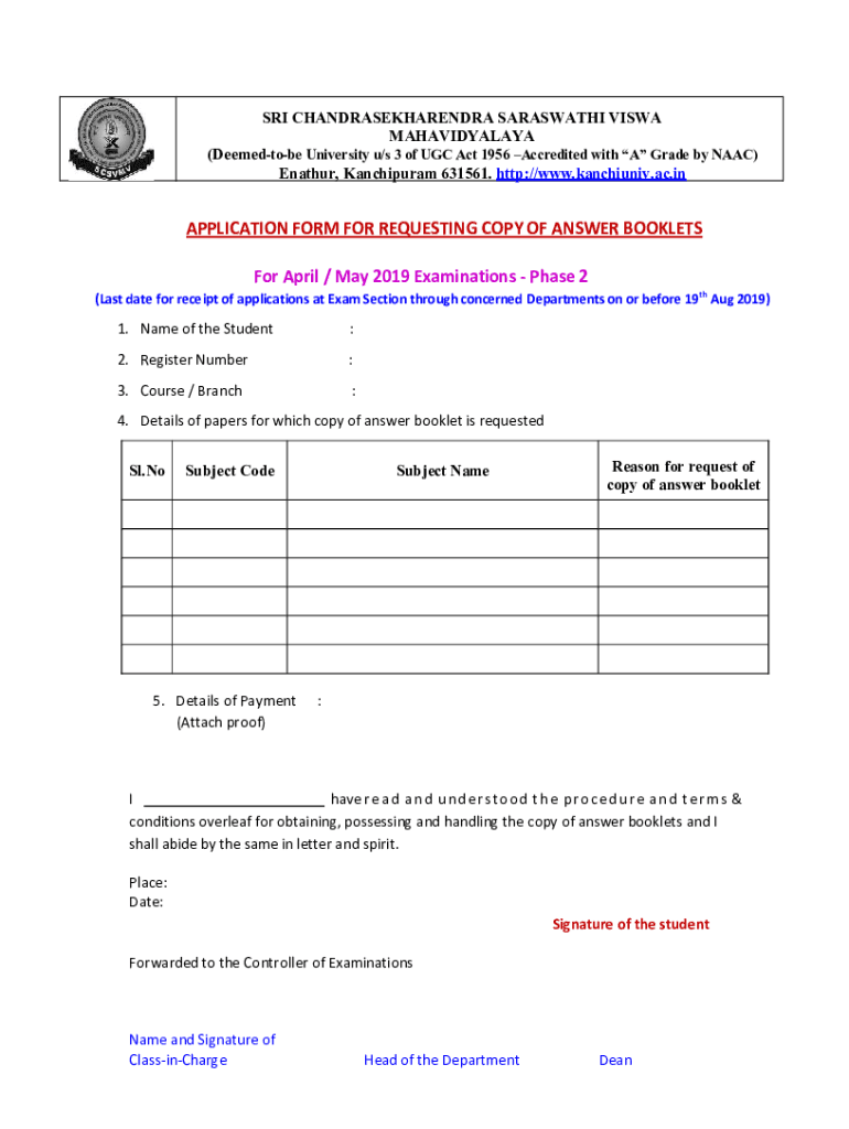 Fillable Online New Application form for Requesting copy of Answer ...