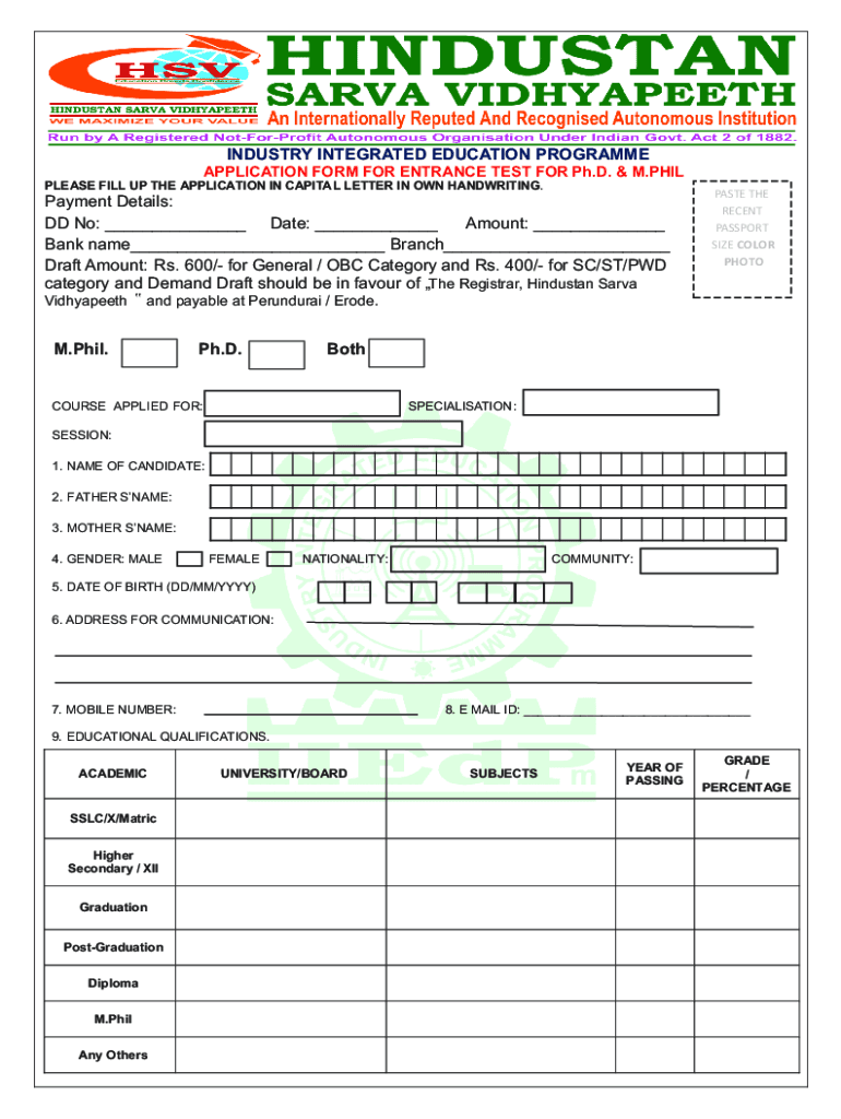 Fillable Online INDUSTRY INTEGRATED EDUCATION PROGRAMME APPLICATION ...
