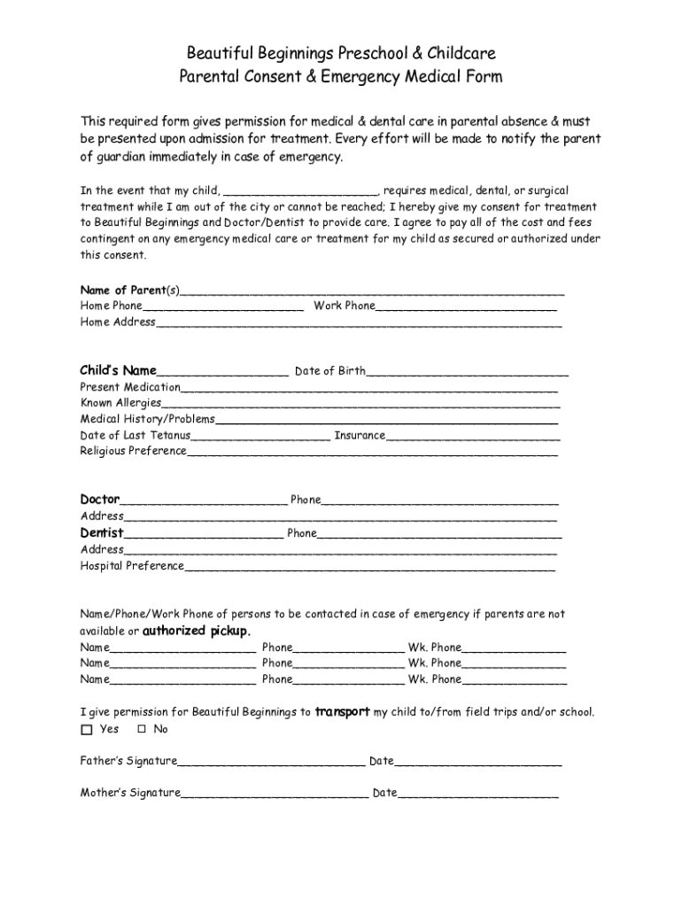 Fillable Online Child Healthcare Consent Form - Template - Word and ...